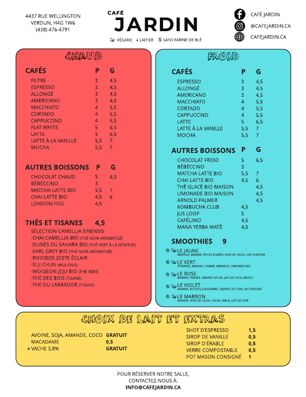Menu — Café Jardin