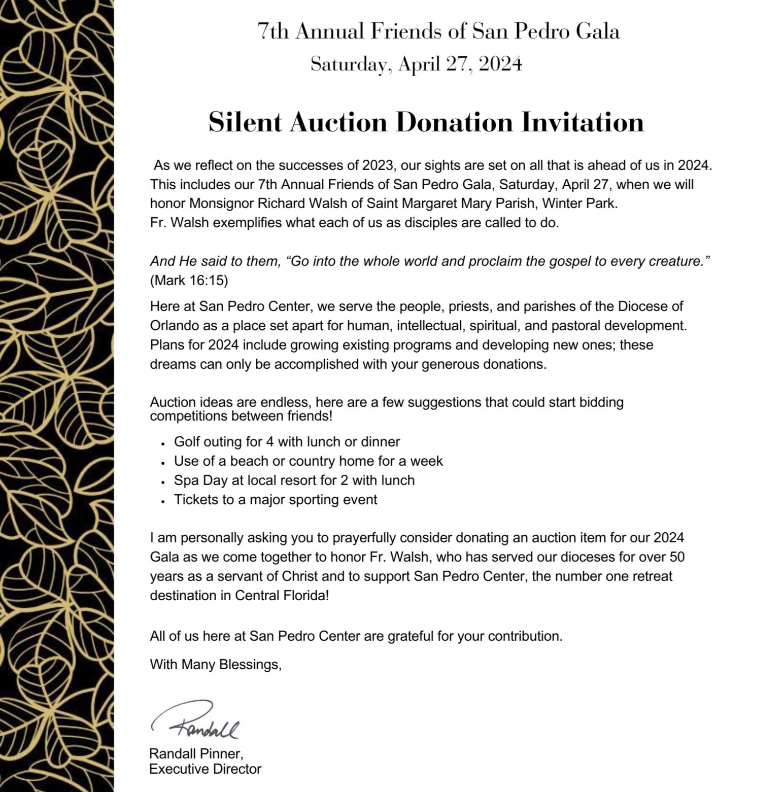 Auction Donations | San Pedro Center | Winter Park, Florida