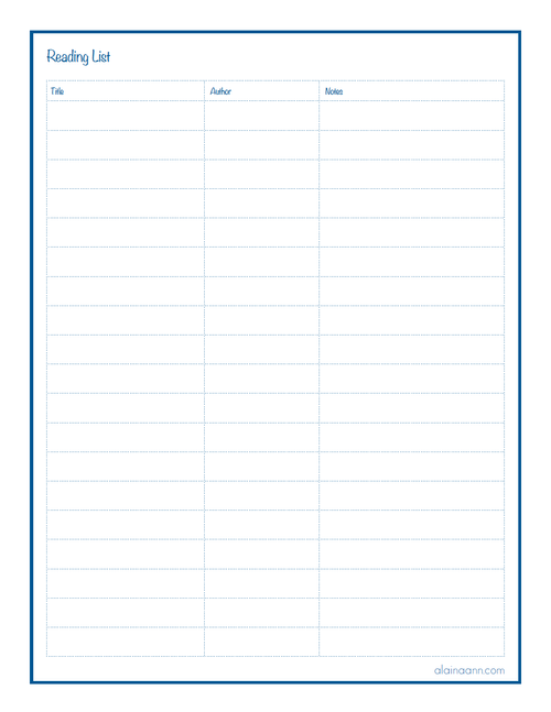 Reading List Printable — Alaina Ann