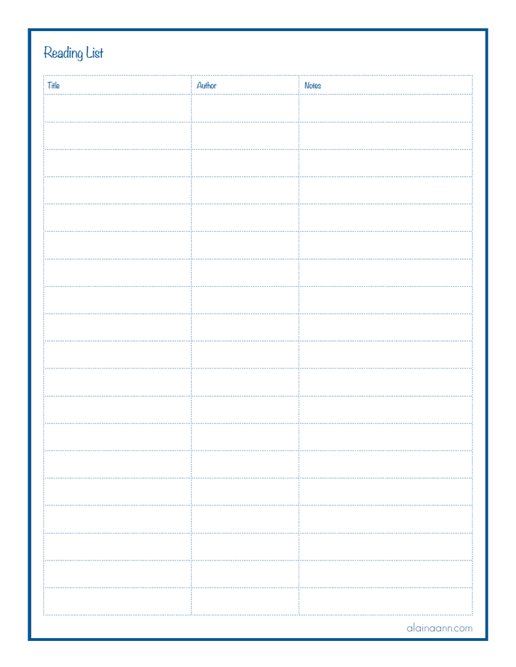 Reading List Printable — Alaina Ann