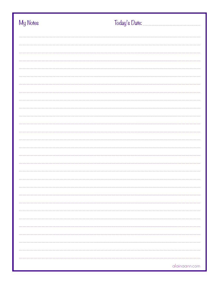 Notes Page Printable — Alaina Ann