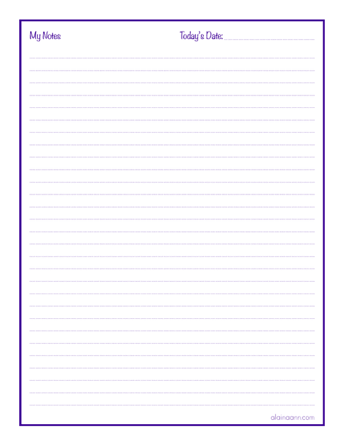 Notes Page Printable — Alaina Ann