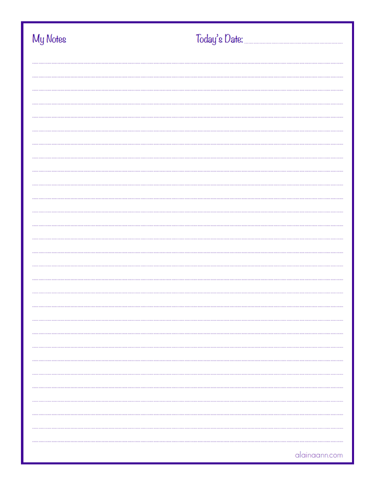 Notes Page Printable — Alaina Ann