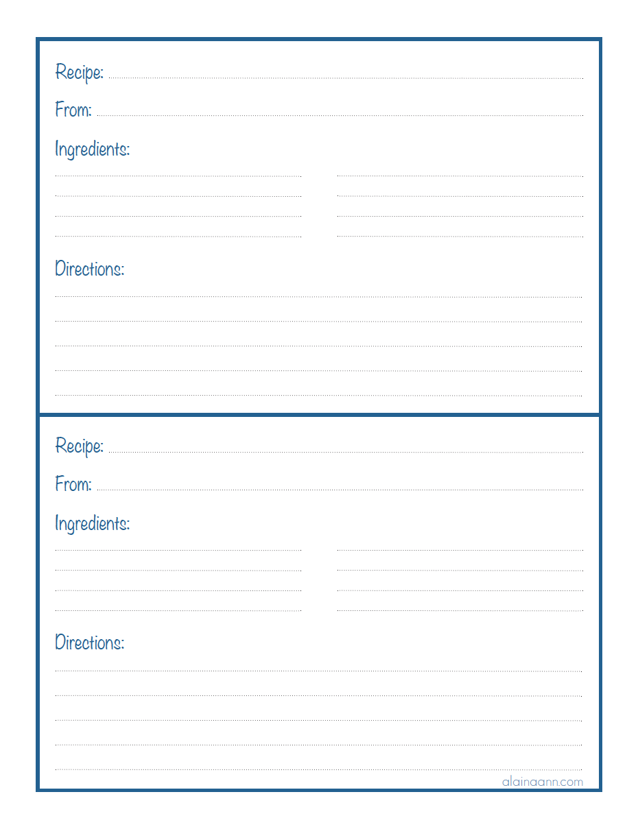 Short Recipe Binder Sheet Printable — Alaina Ann
