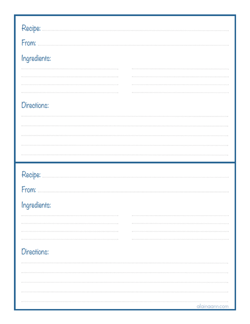 Short Recipe Binder Sheet Printable — Alaina Ann