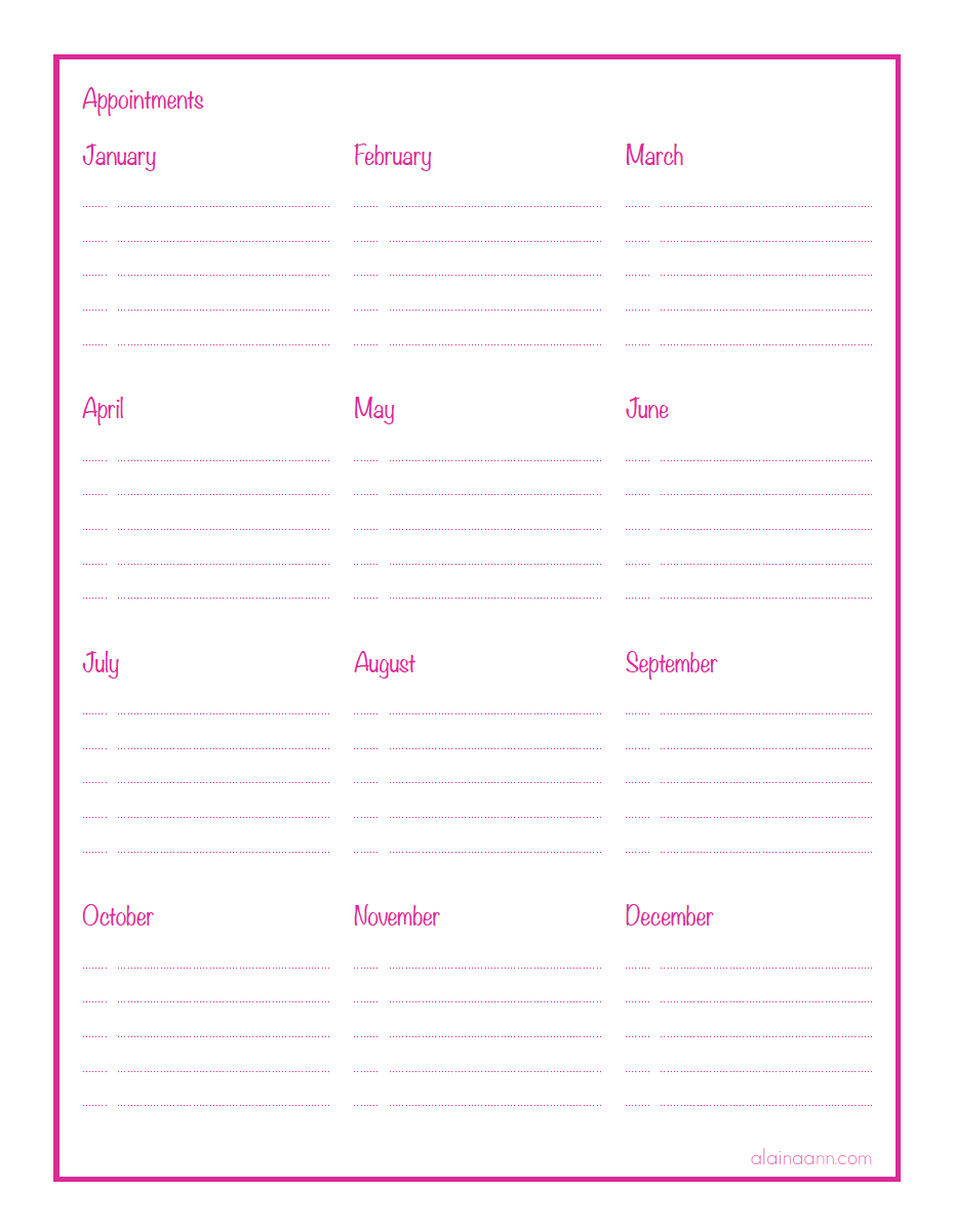 Appointment Tracker Printable — Alaina Ann