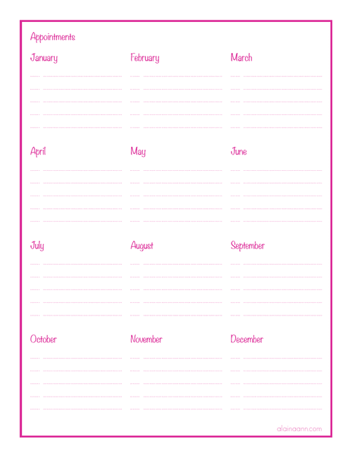 Appointment Tracker Printable — Alaina Ann