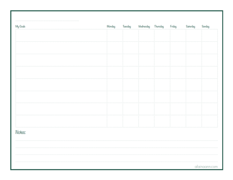 Weekly Goal Tracking Printable — Alaina Ann