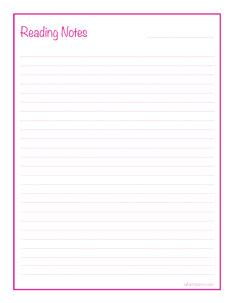 Reading Notes Page Printable — Alaina Ann