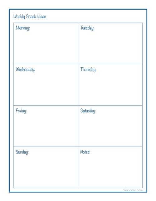 Weekly Snack Ideas Printable — Alaina Ann