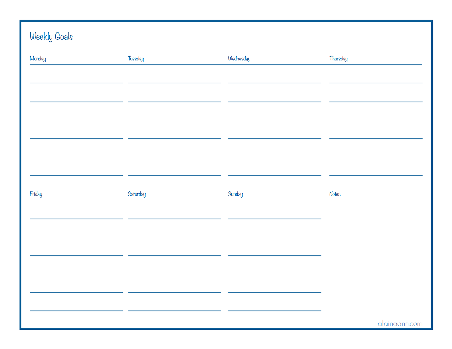 Weekly Goals Printable — Alaina Ann