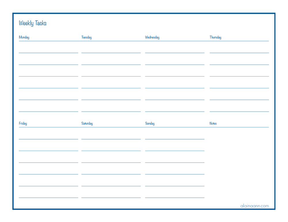 Weekly Tasks Printable — Alaina Ann