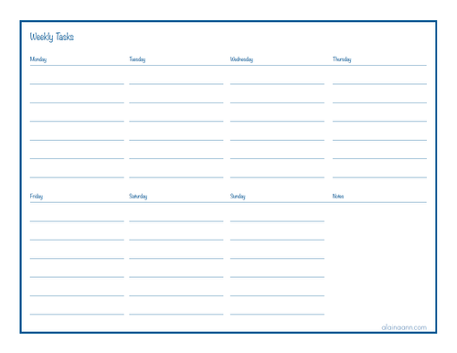 Weekly Tasks Printable — Alaina Ann