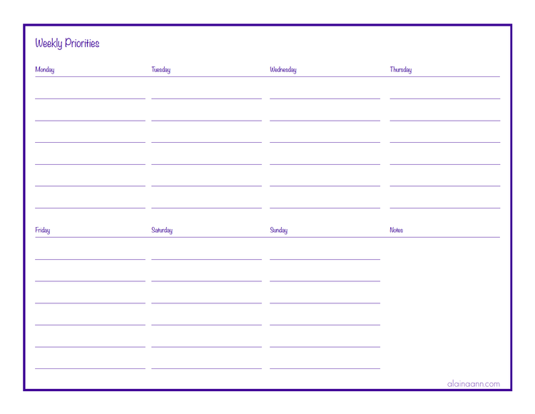 Weekly Priorities Printable — Alaina Ann