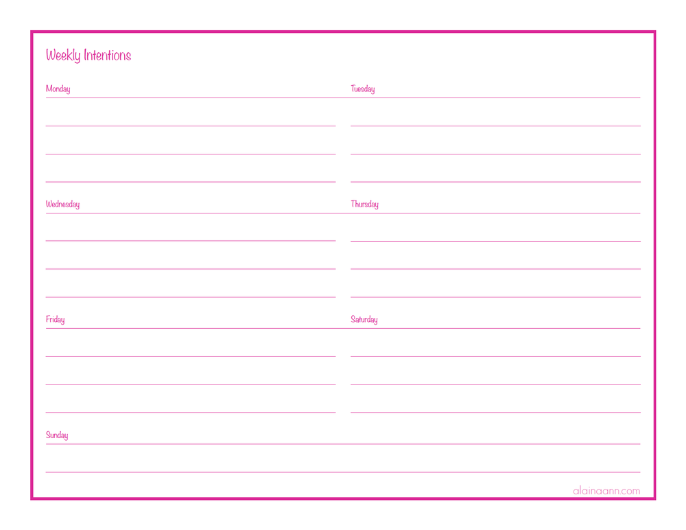 Weekly Intentions Printable — Alaina Ann