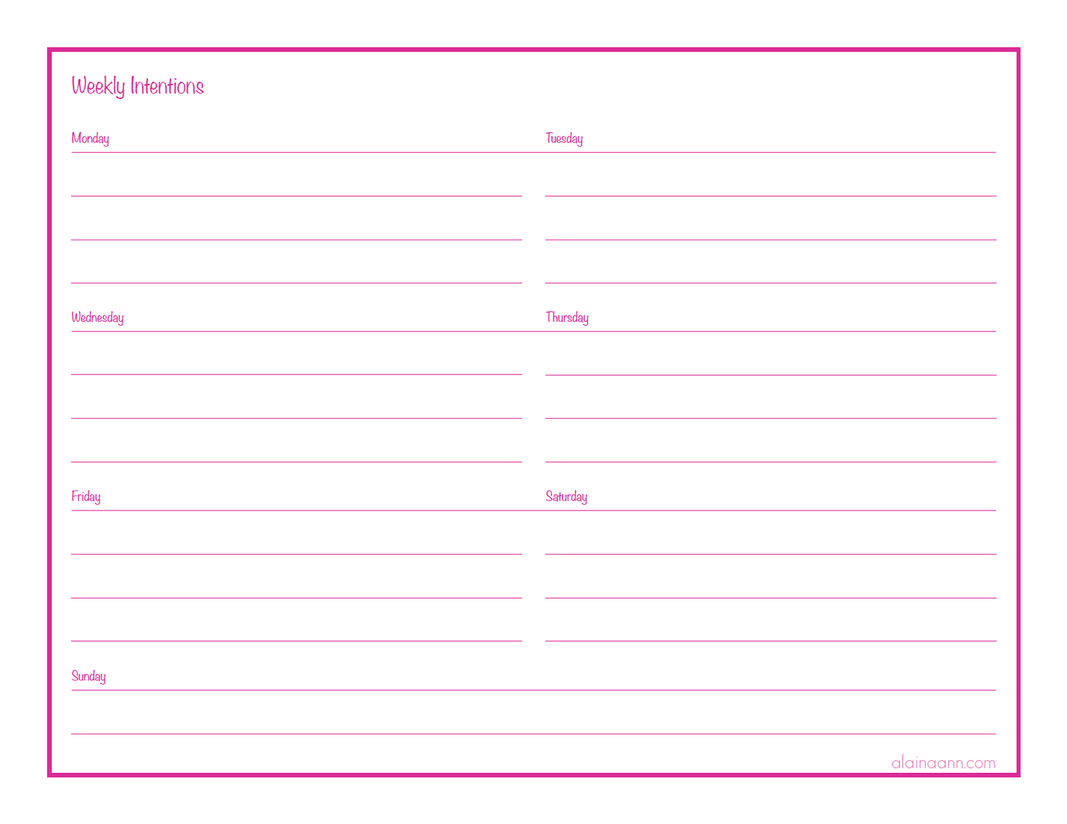 Weekly Intentions Printable — Alaina Ann