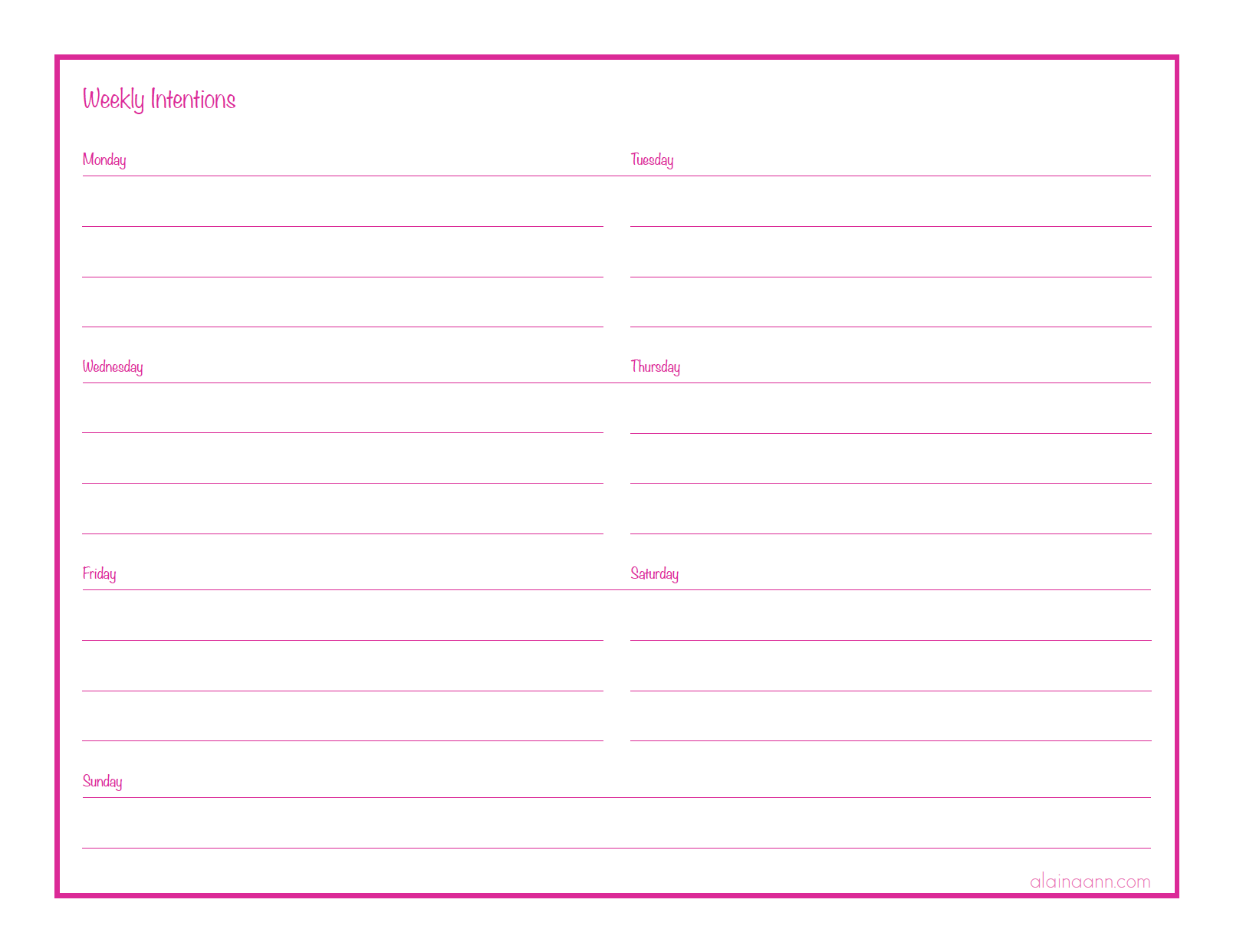 Weekly Intentions Printable — Alaina Ann