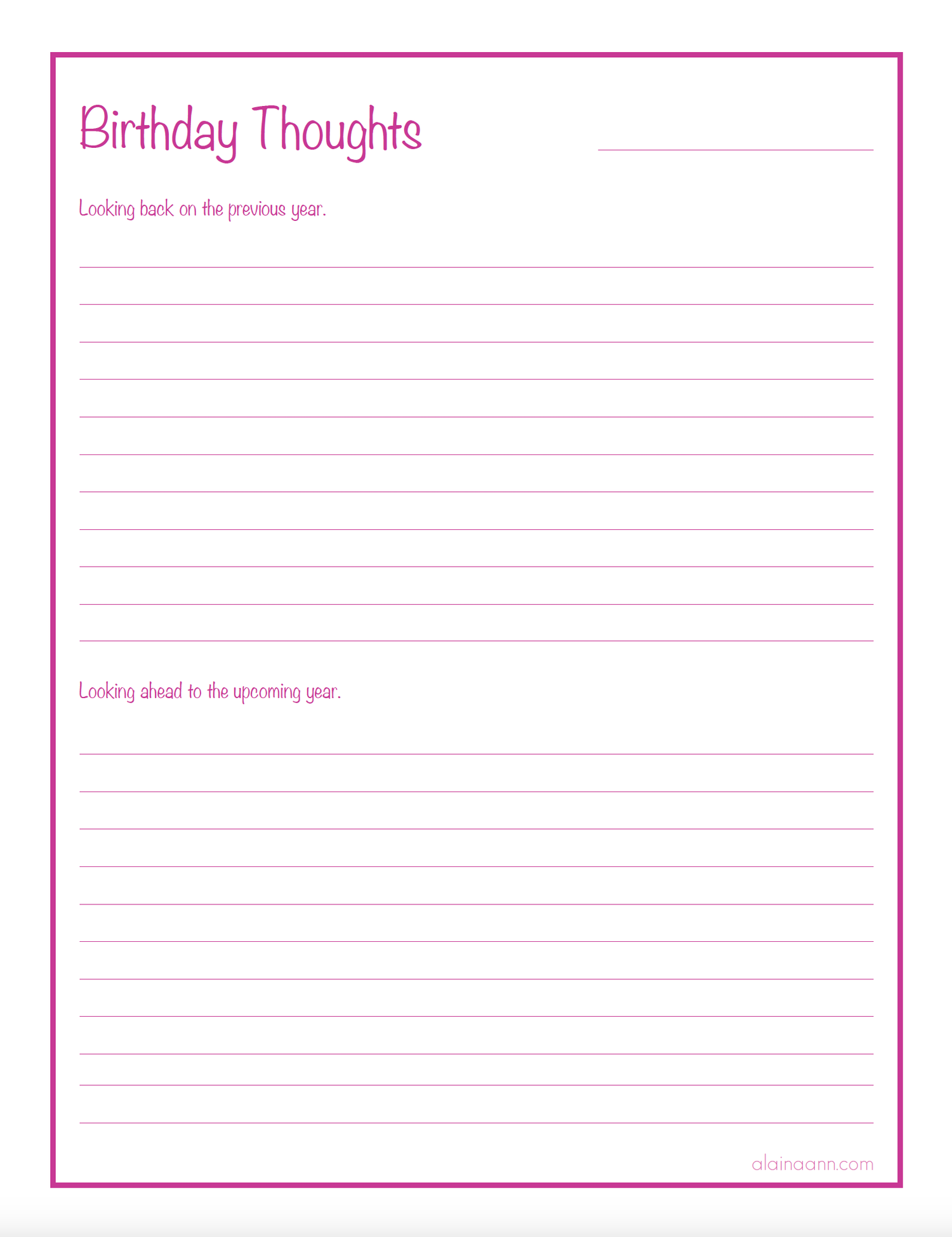 Birthday Thoughts Printable — Alaina Ann