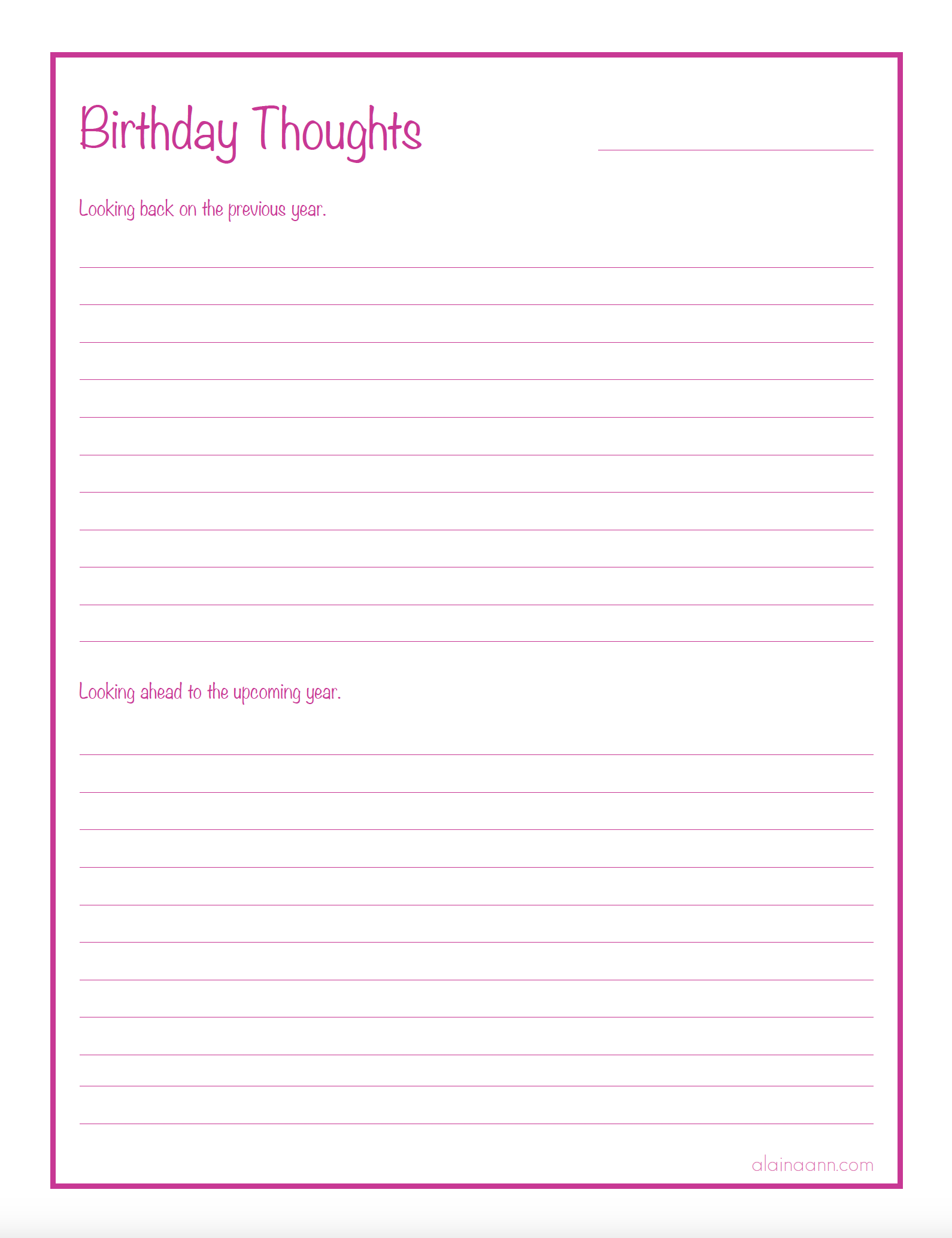 Birthday Thoughts Printable — Alaina Ann