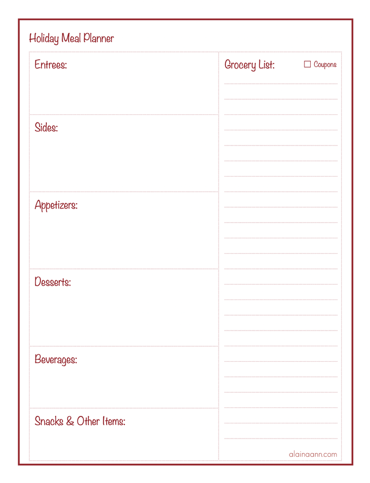 Holiday Meal Planner Printable — Alaina Ann
