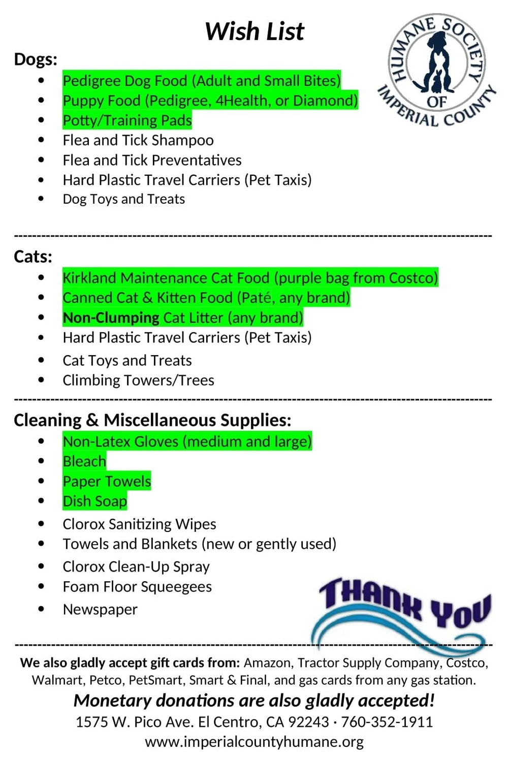 DONATE — HUMANE SOCIETY OF IMPERIAL COUNTY