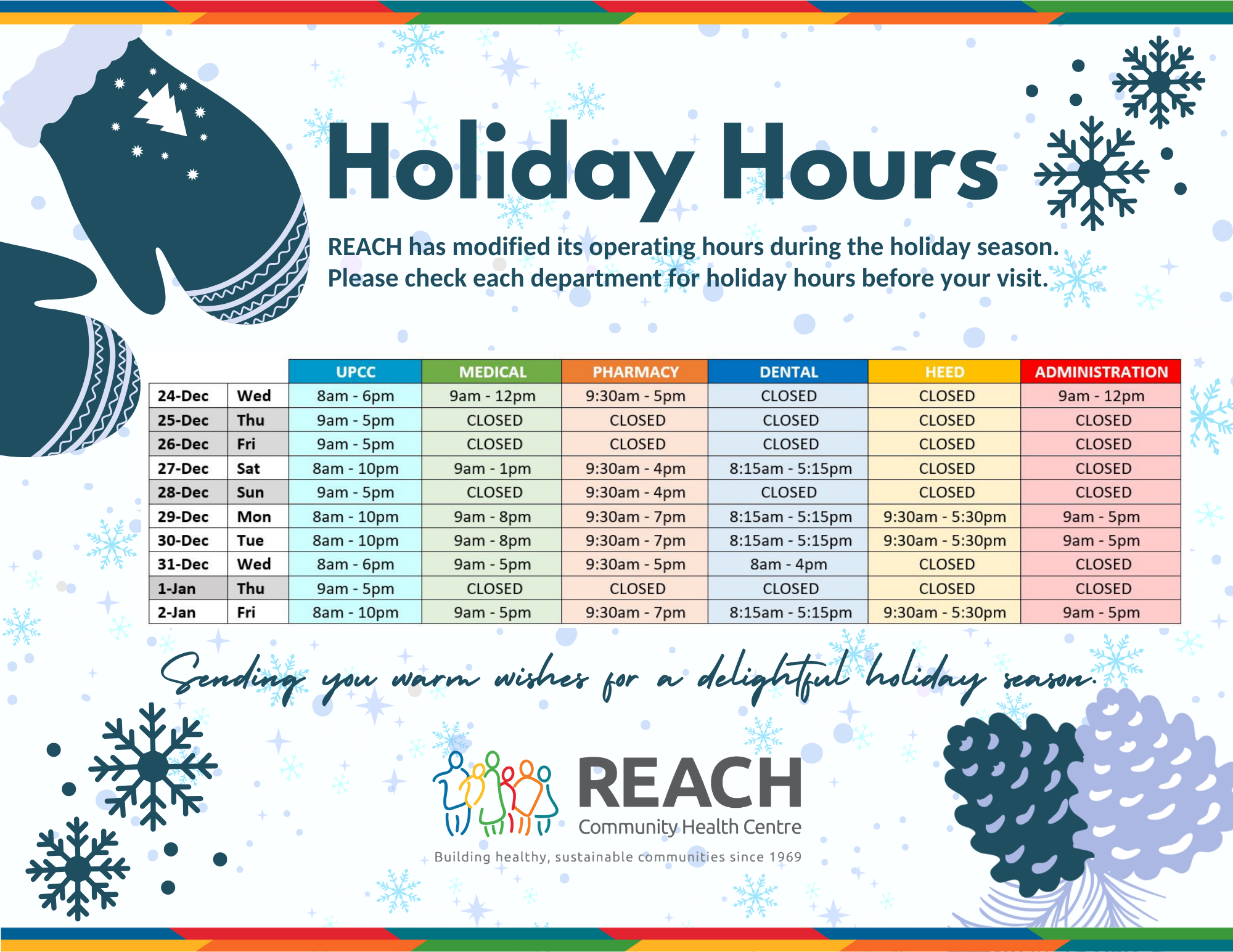 Holidays Hours — REACH Community Health Centre