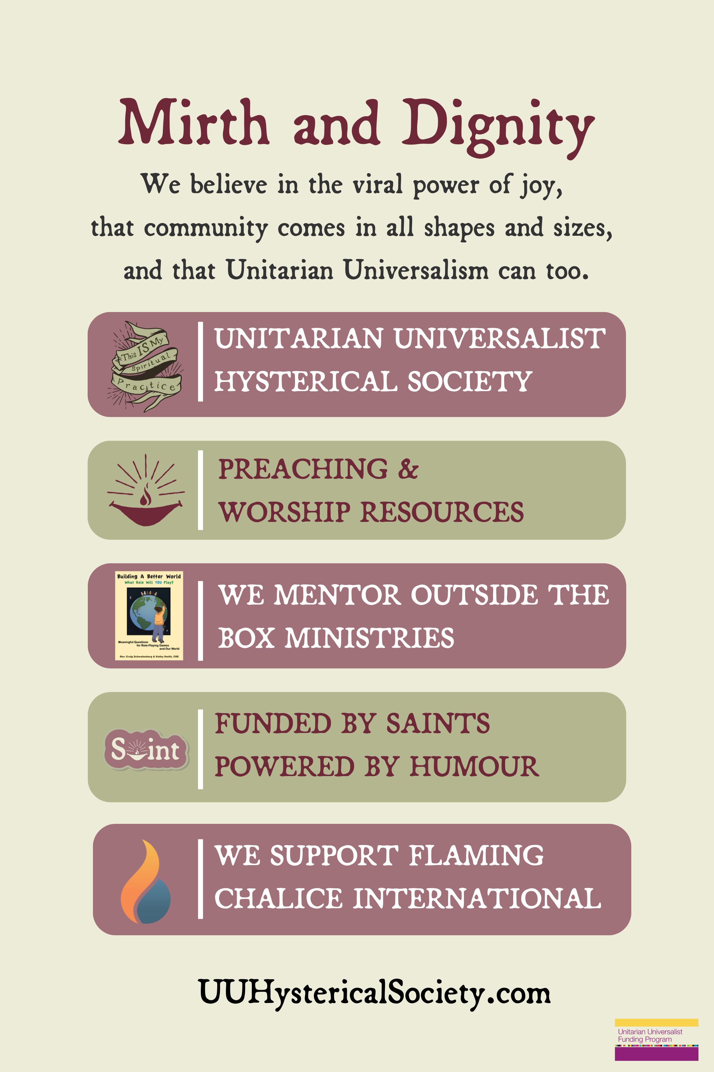 Mirth and Dignity poster — Unitarian Universalist Hysterical Society