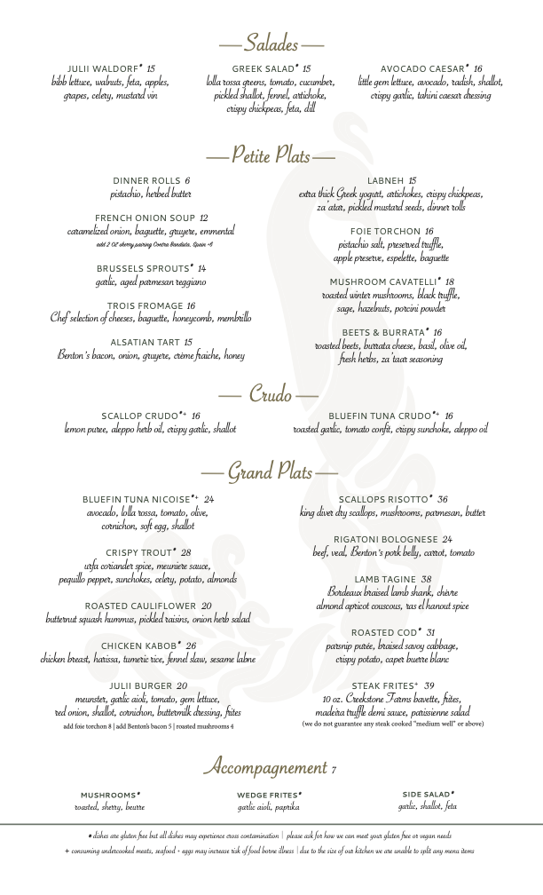 Dine In Menus — JULII