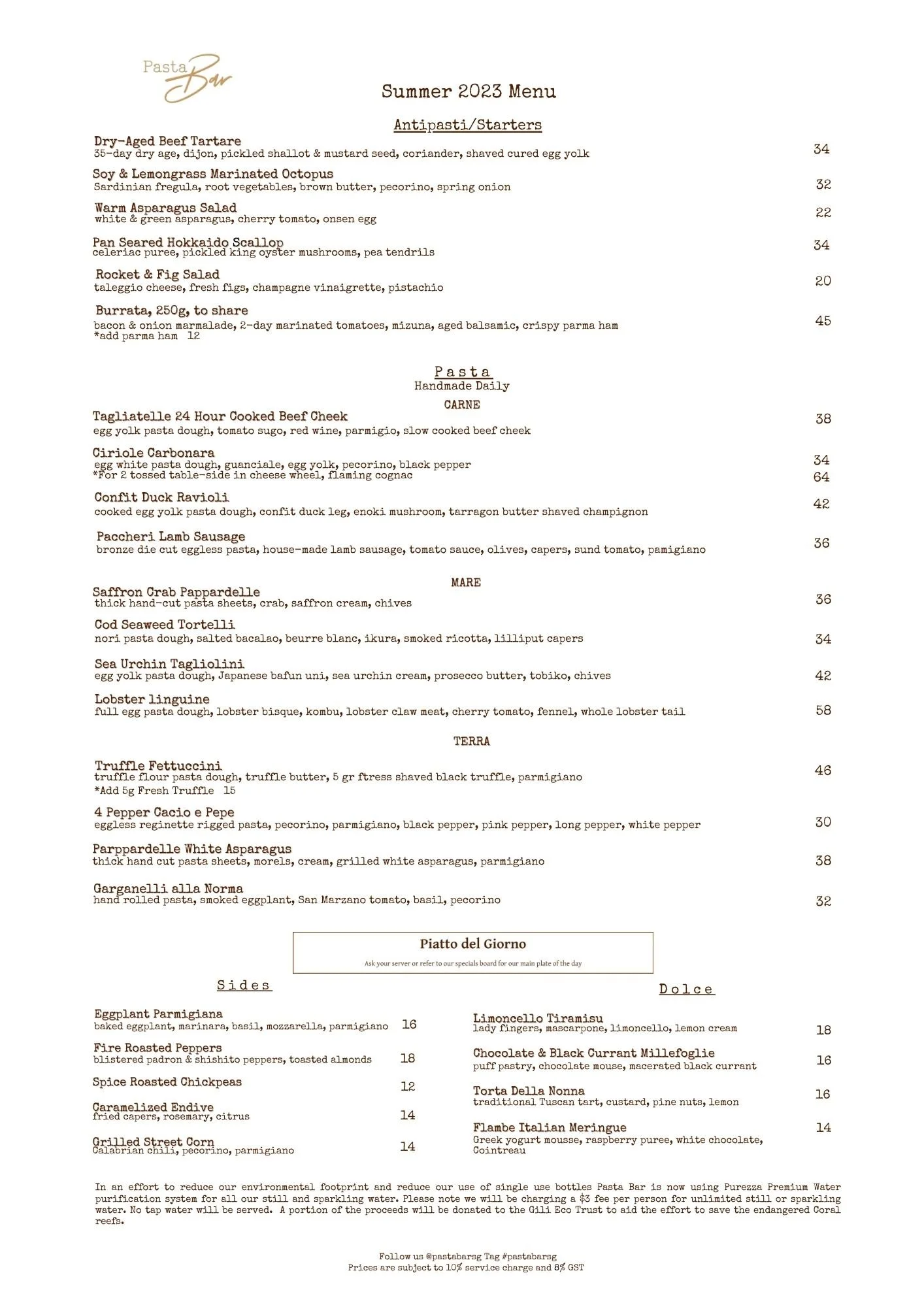 Pasta Bar Menu