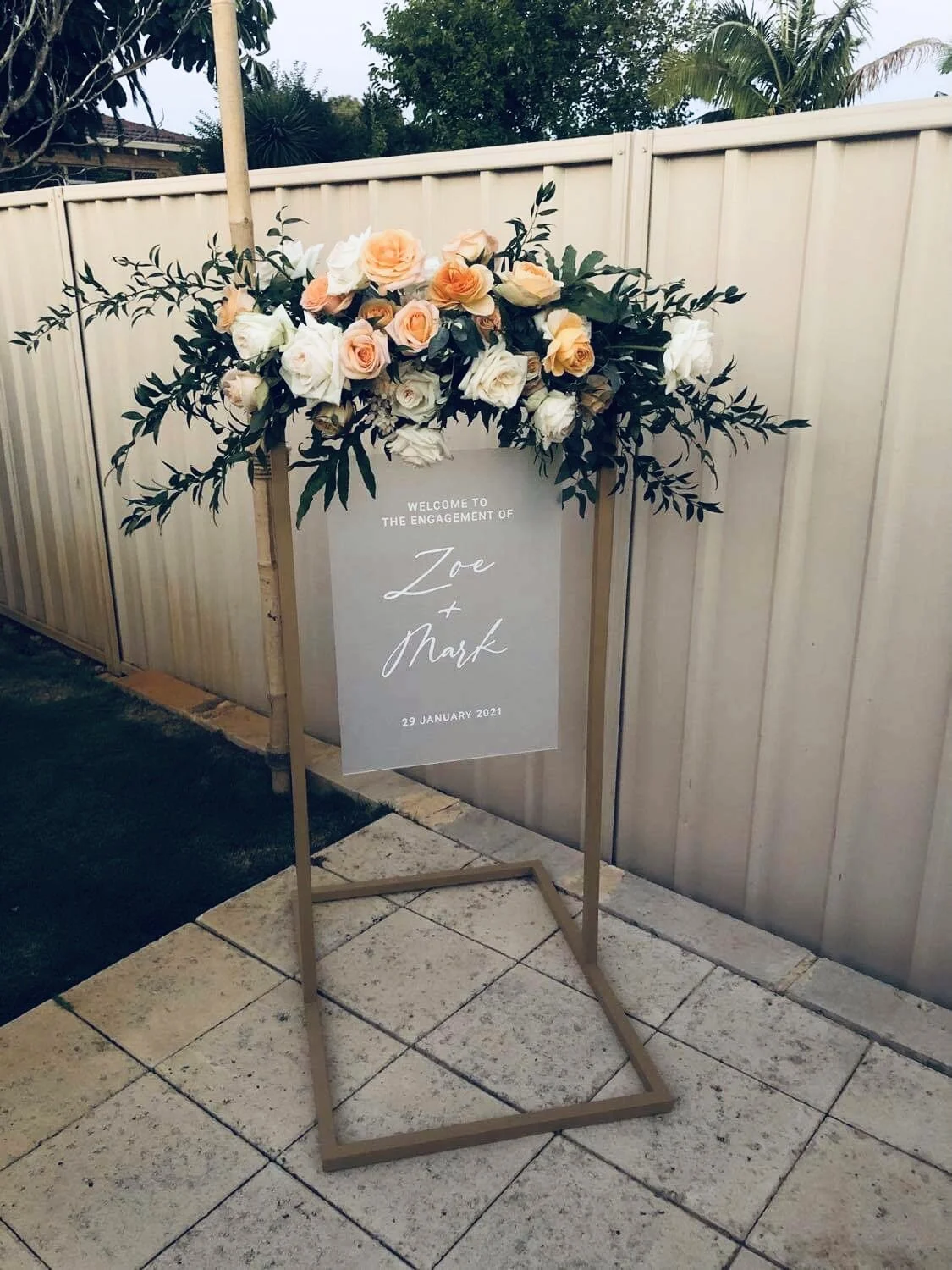 Gold Metal Signage Stand — Pretty Willow Prop Hire Perth