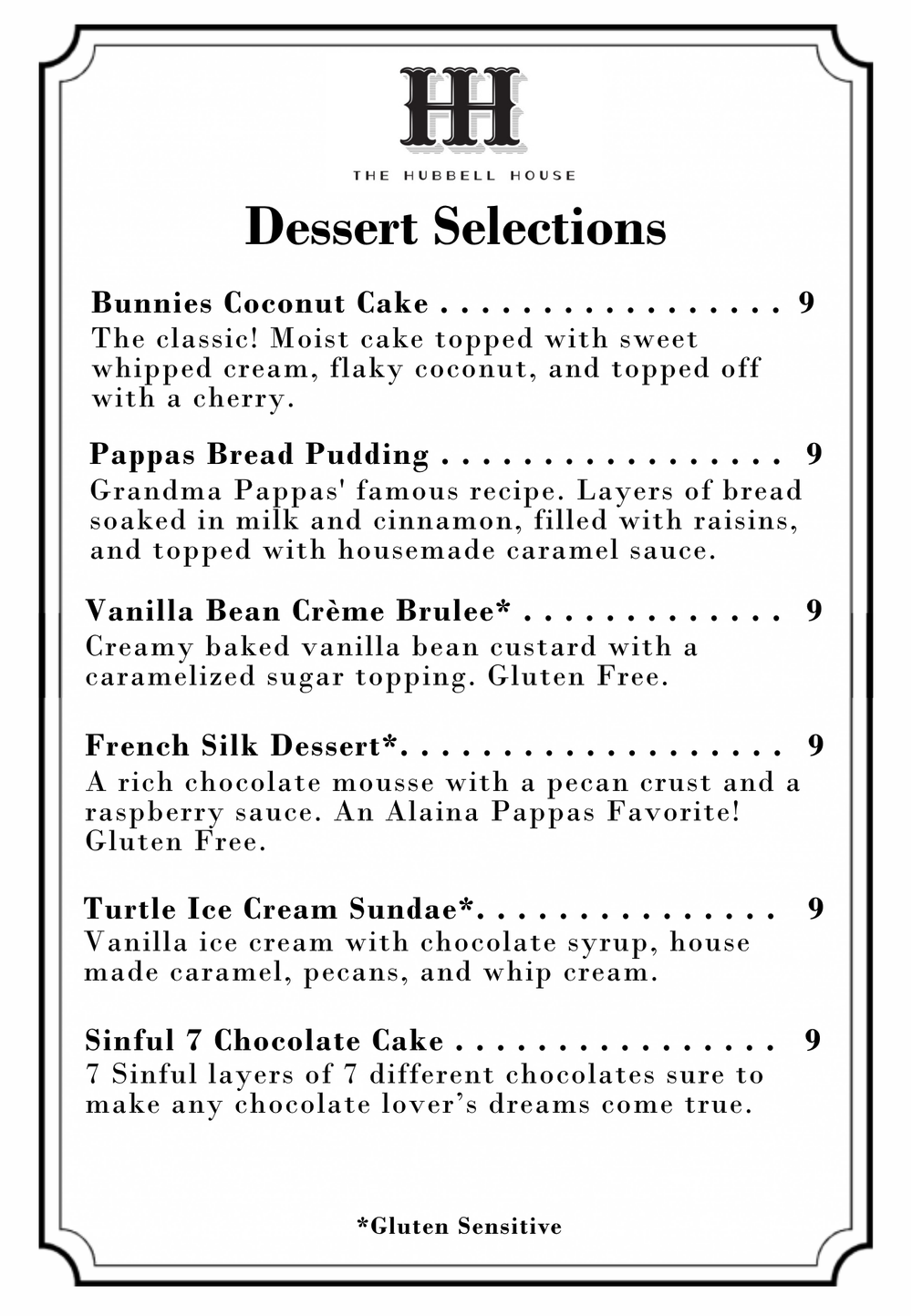 Full Menu July 2023 — The Hubbell House