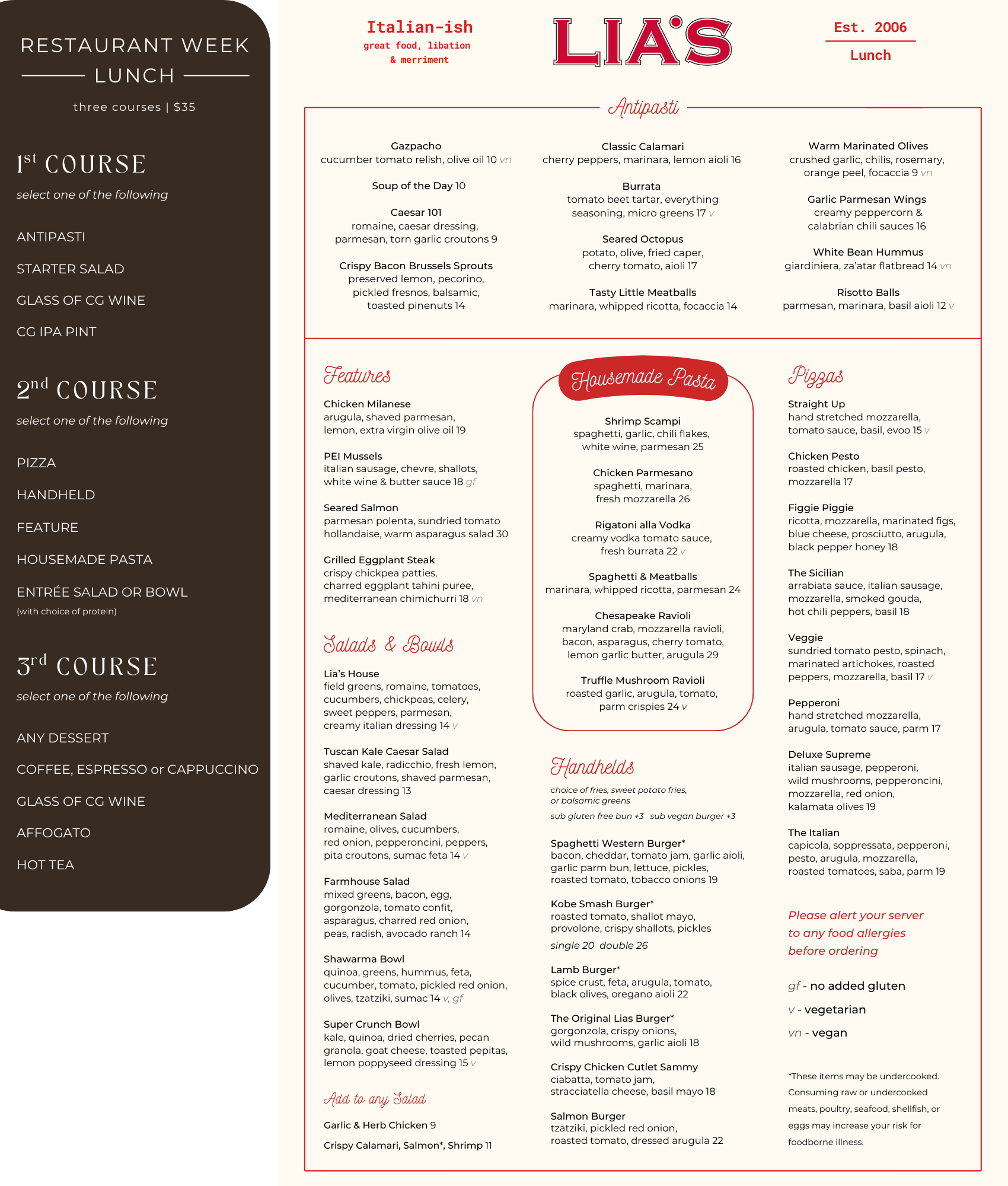 Restaurant Week Lunch — LIA'S