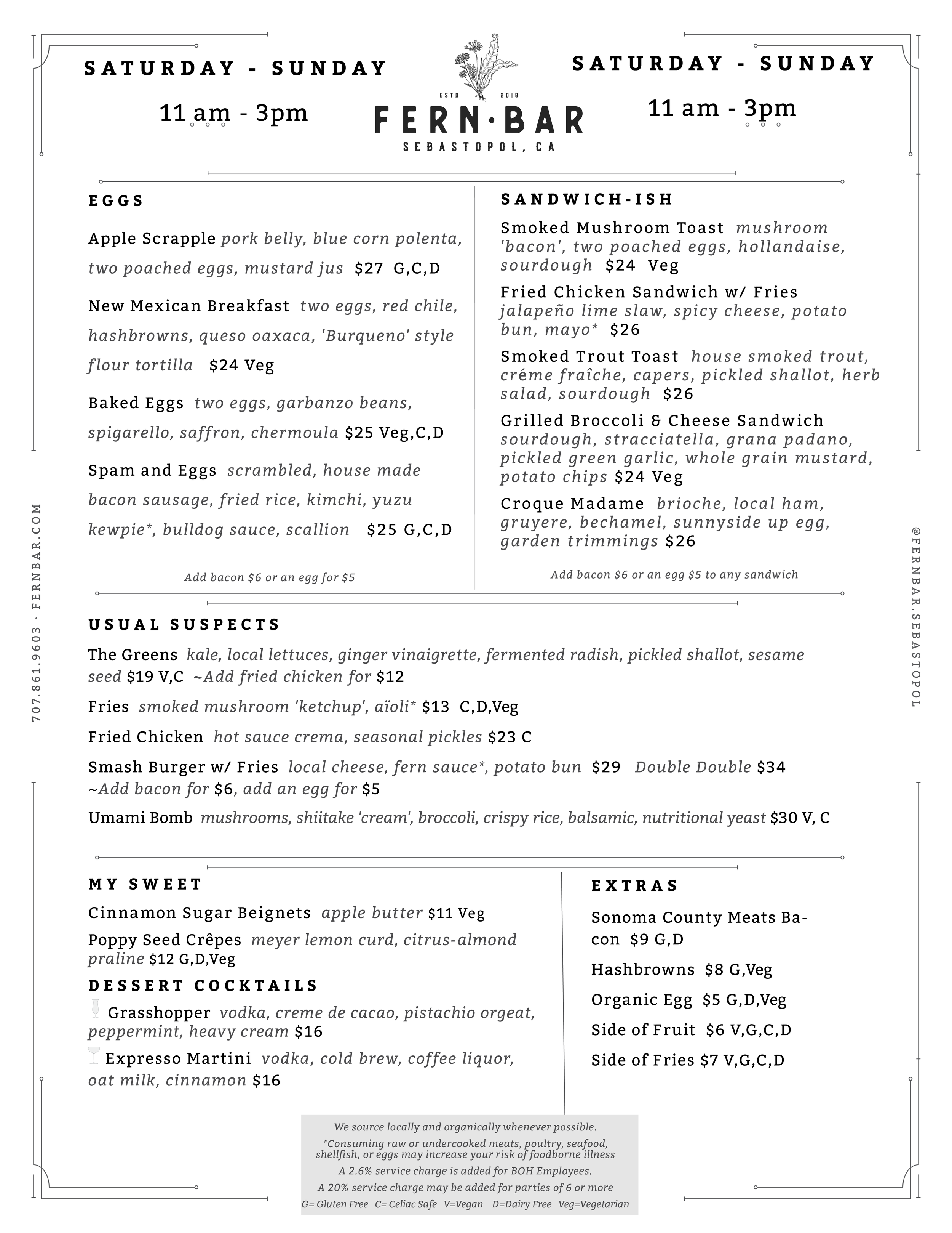 Menu — Sebastopol Restaurant, Bar, Live Music And Events In The Barlow