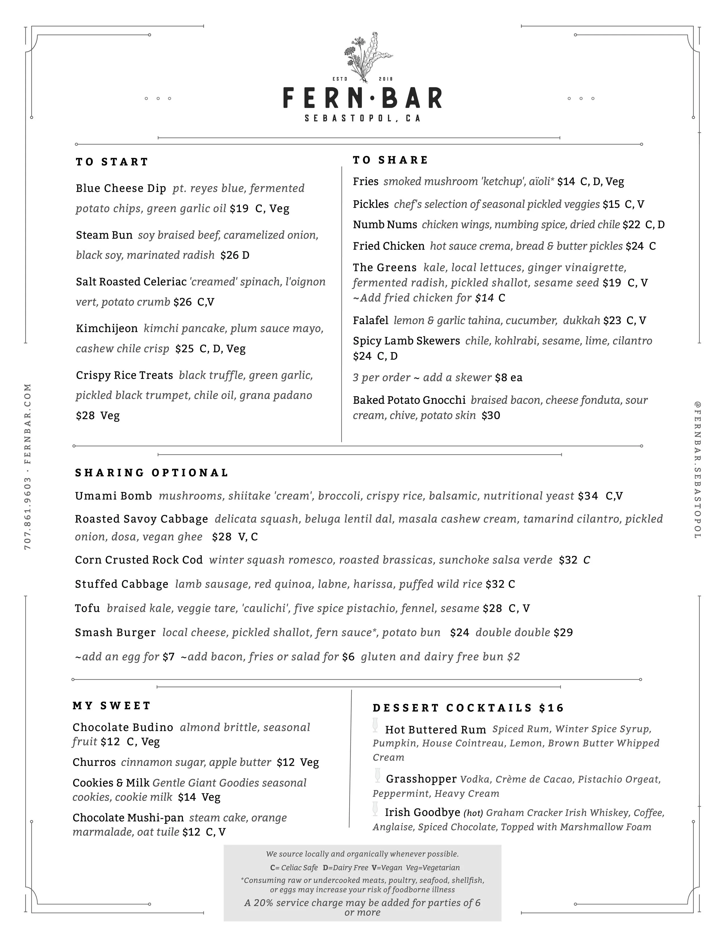 Menu — Fern Bar Events