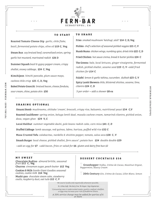 Menu — Fern Bar Events