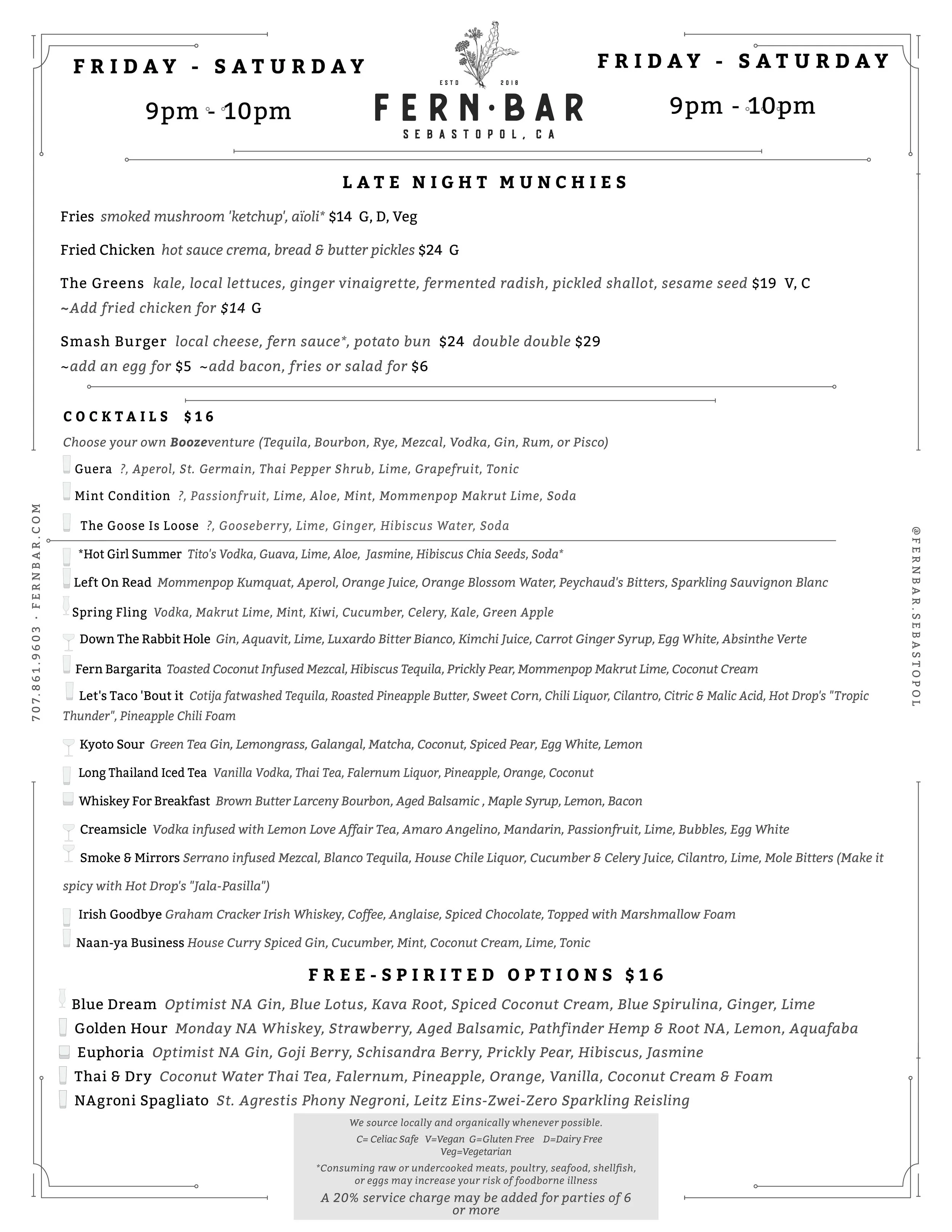Menu — Fern Bar Events