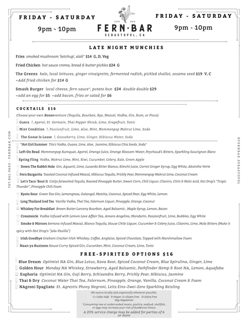 Menu — Fern Bar Events