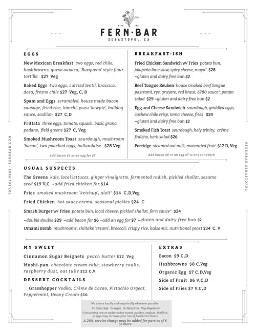 Menu — Fern Bar Events