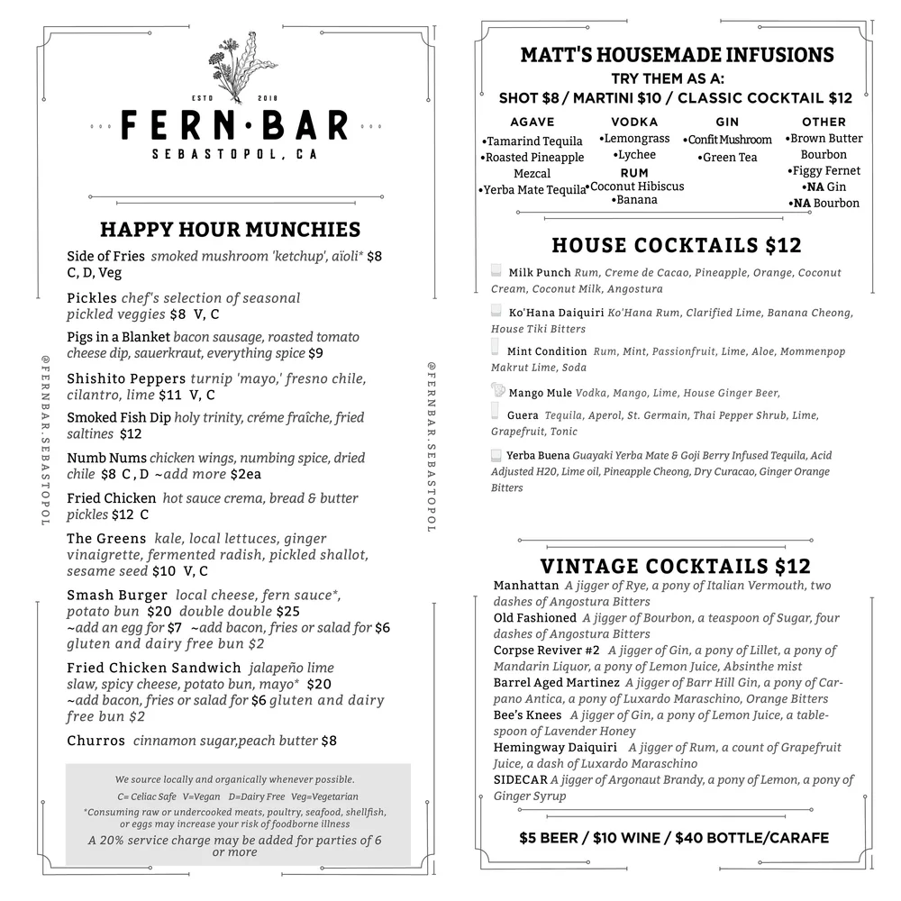 Menu — Fern Bar Events