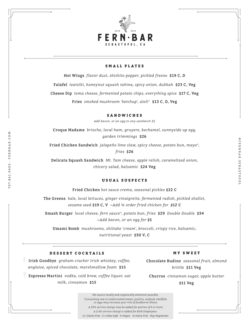 Menu — Sebastopol Restaurant, Bar, Live Music And Events In The Barlow