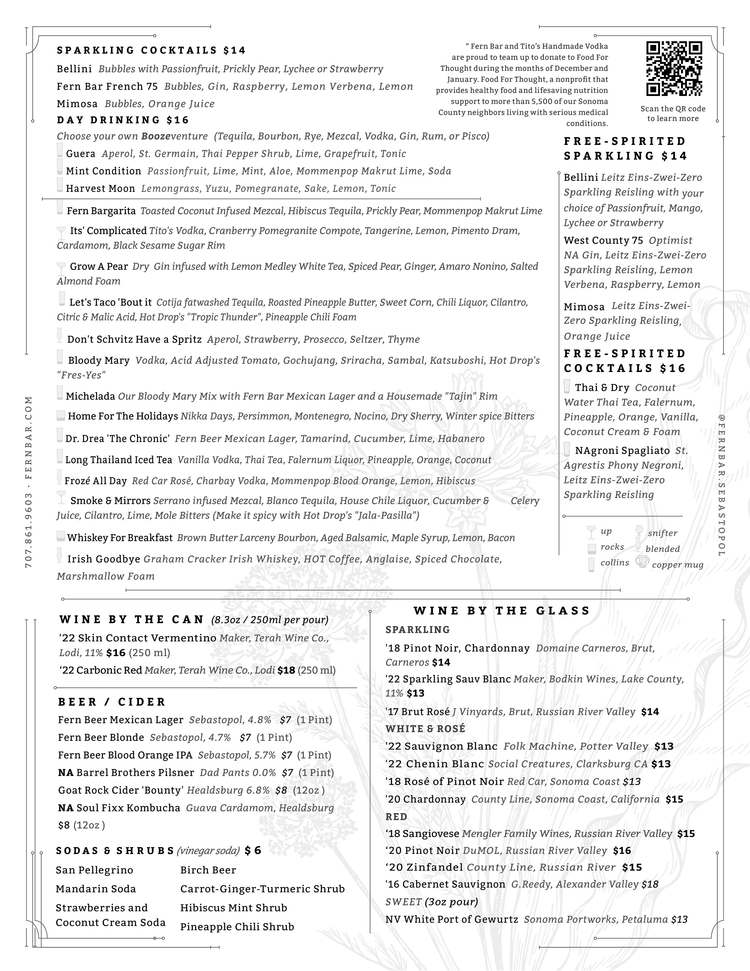 Menu — Sebastopol Restaurant, Bar, Live Music And Events In The Barlow