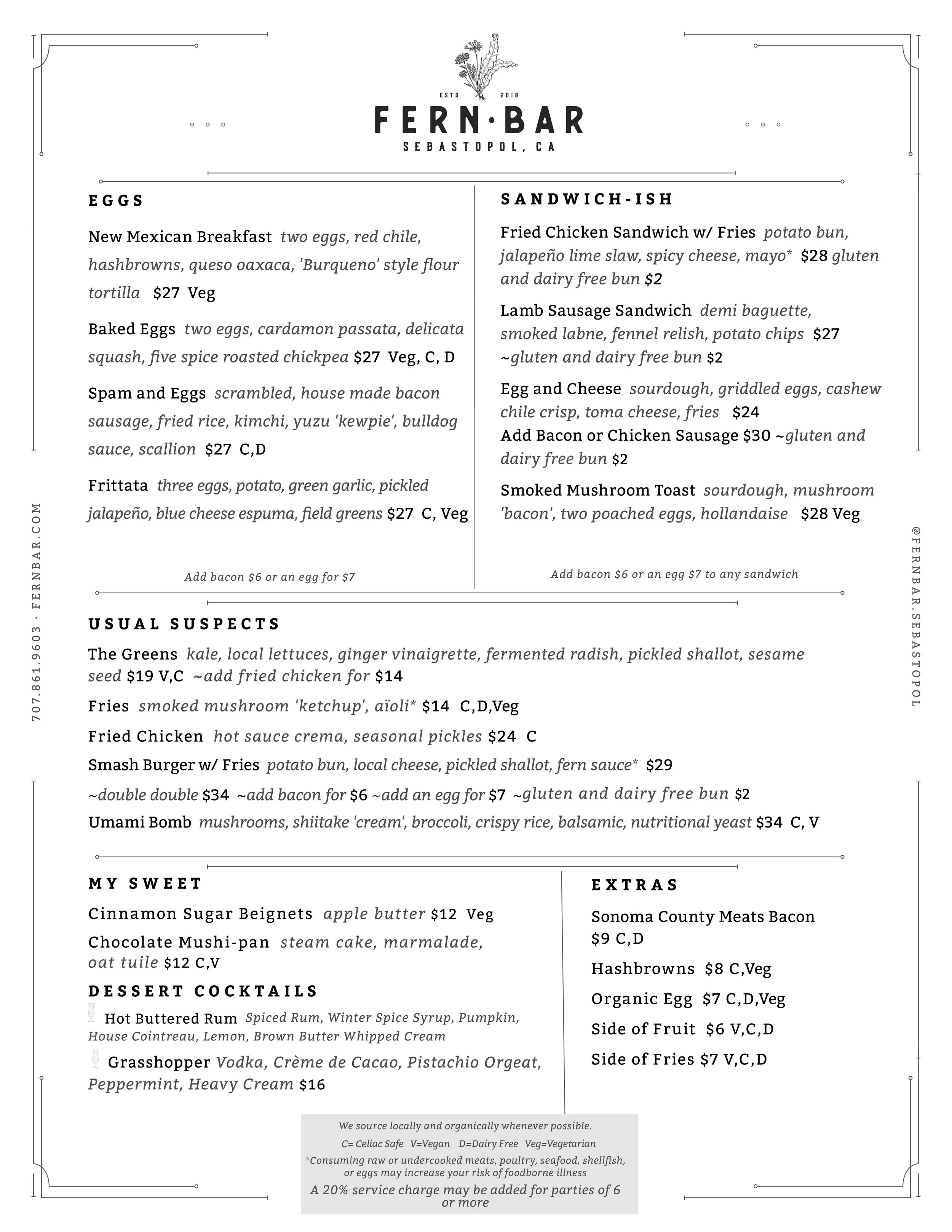 Menu — Fern Bar Events