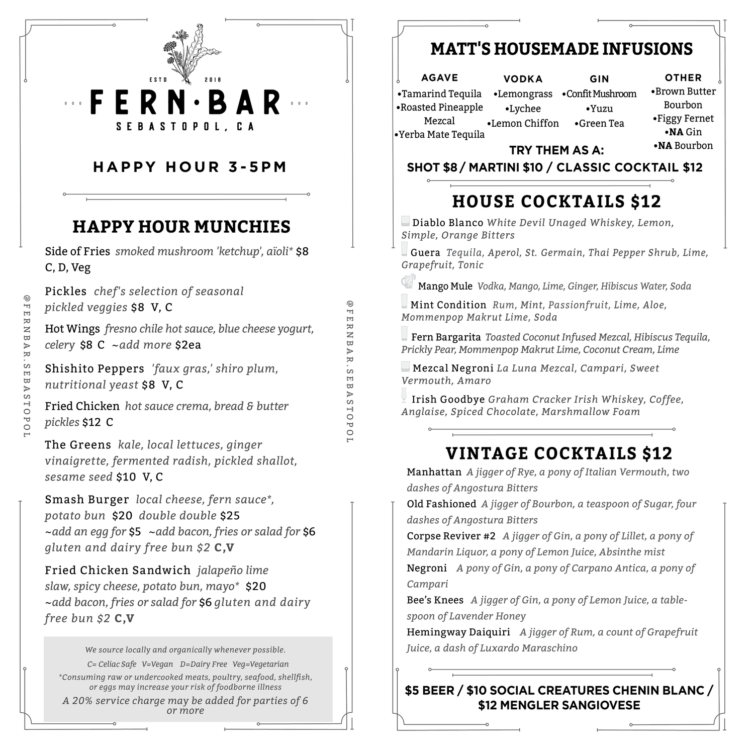 Menu — Fern Bar Events