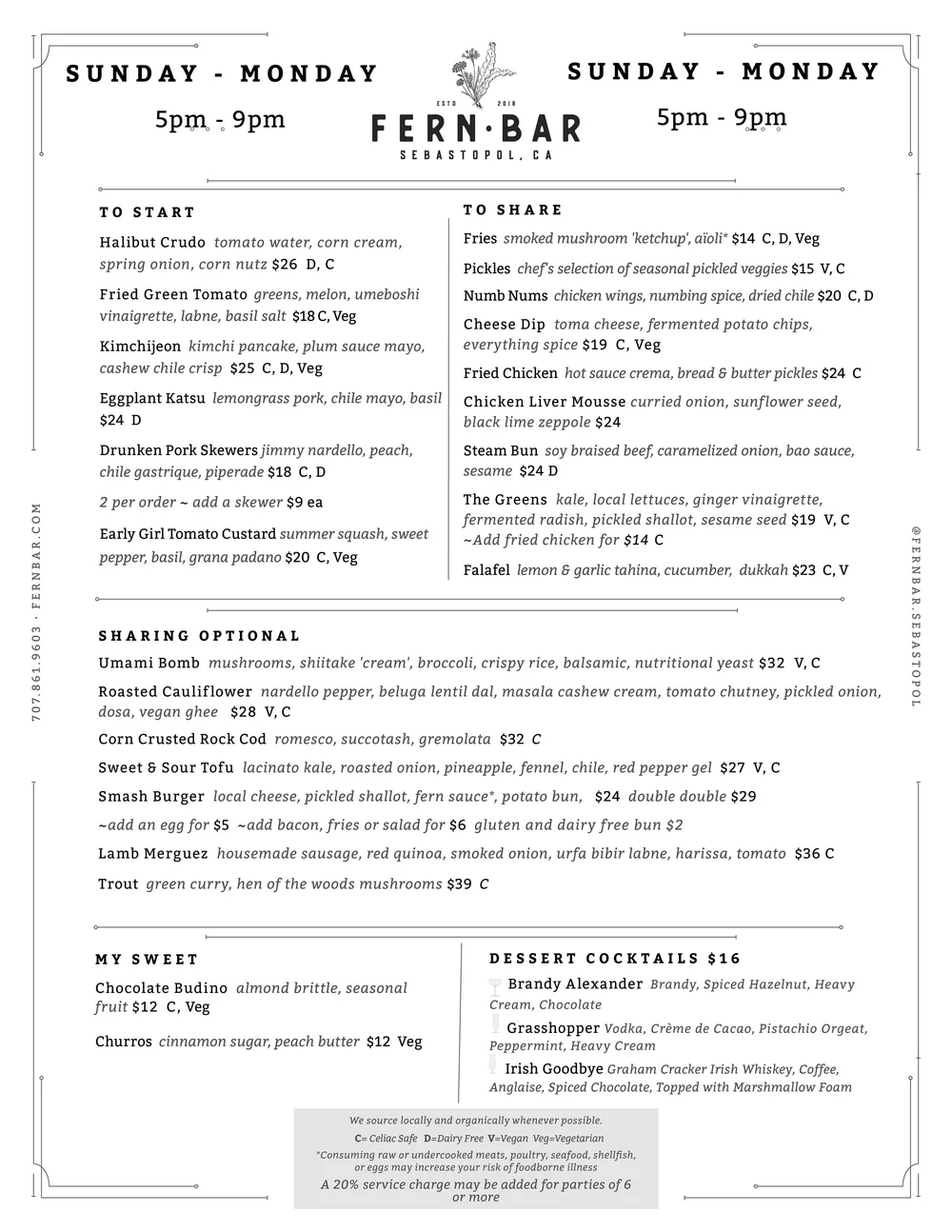 Menu — Fern Bar Events