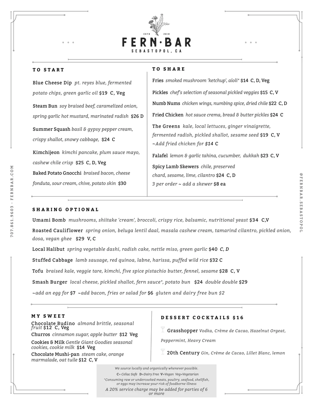 Menu — Fern Bar Events