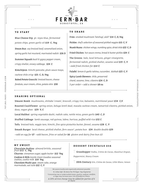 Menu — Fern Bar Events