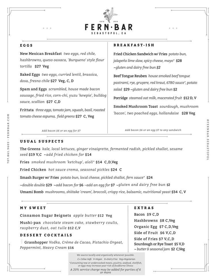 Menu — Fern Bar Events