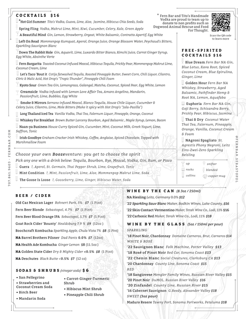 Menu — Sebastopol Restaurant, Bar, Live Music And Events In The Barlow