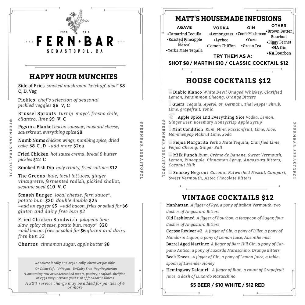 Menu — Fern Bar Events