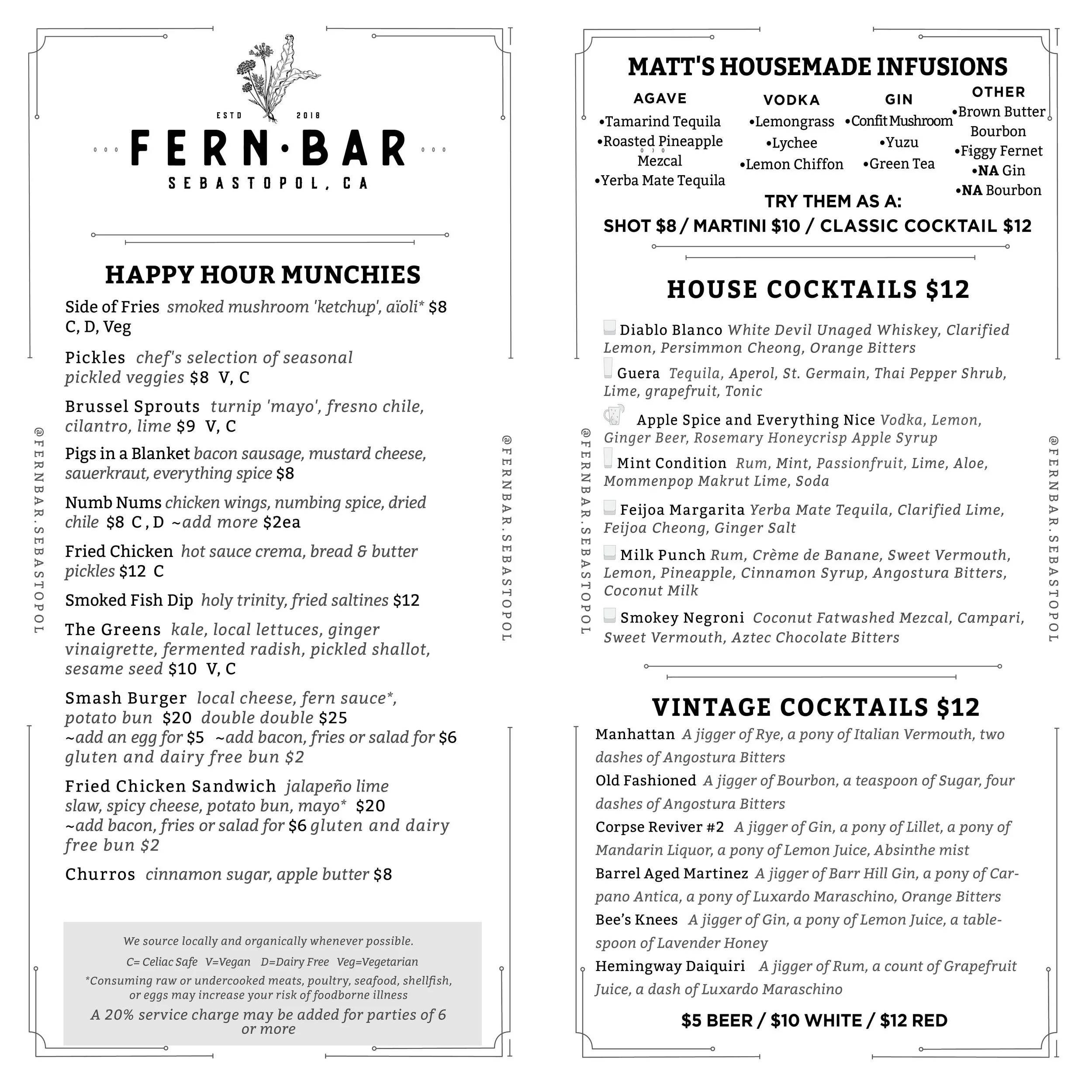 Menu — Fern Bar Events